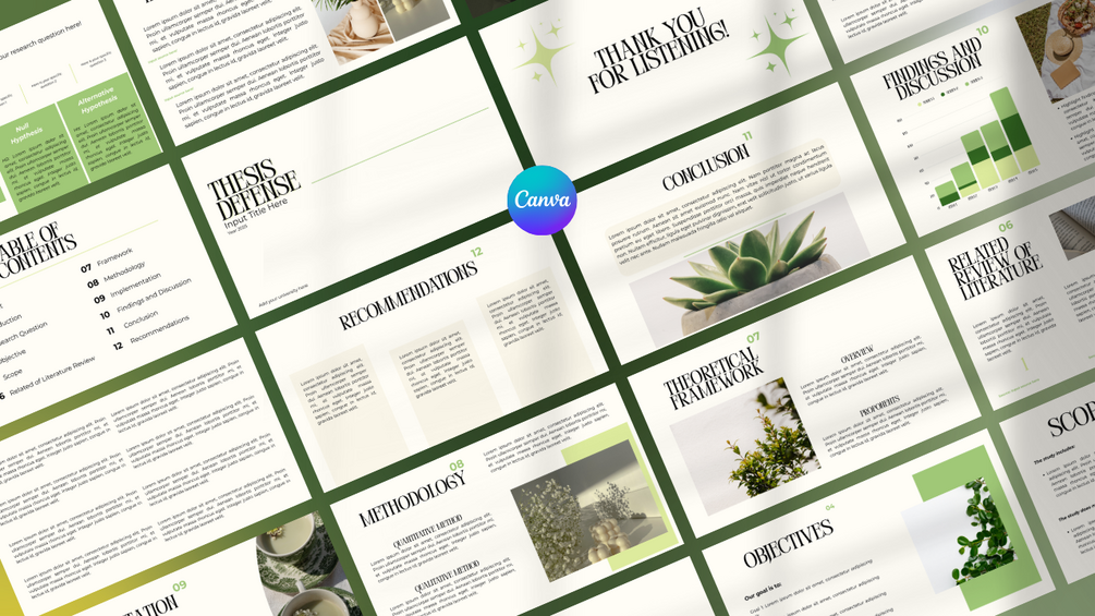 Green, Beige Minimal Thesis Defense Powerpoint Template