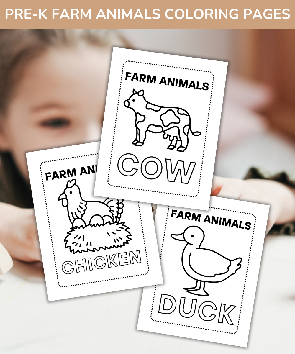 PreK Farm Animals Coloring Pages - Set of 11 - Commercial Use Allowed