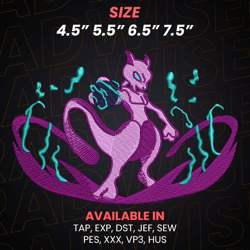 Pokemon MEWTWO Inspired Embroidery Design, Machine Embroidery Design ...