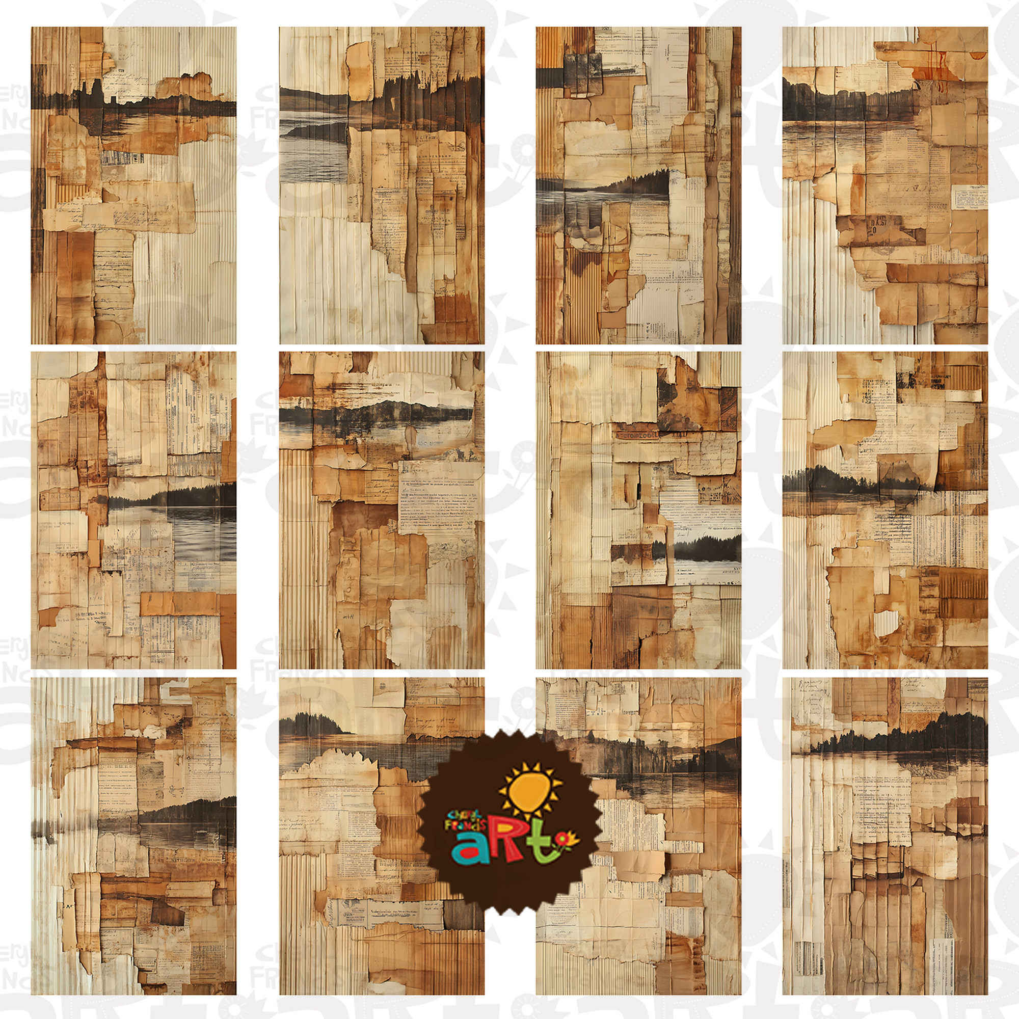 12 pc Scrappy Lake Shoreline Collage in Browns Printable Junk Journal ...