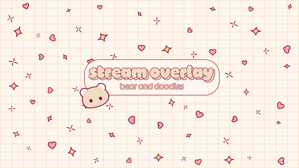 stream overlay package | bear and doodles | cute | pastel