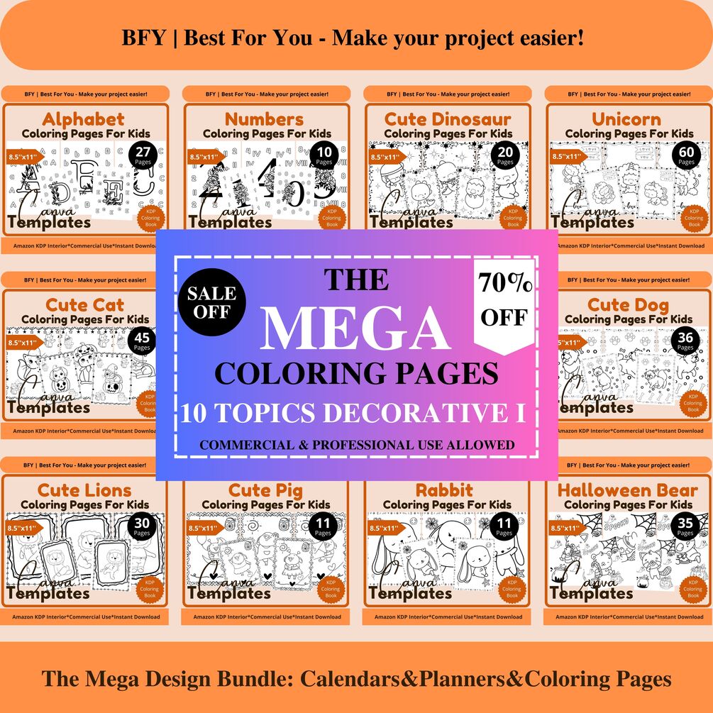 The Mega Design Bundle Coloring Pages | Printable KDP Coloring Book 8.5 ...