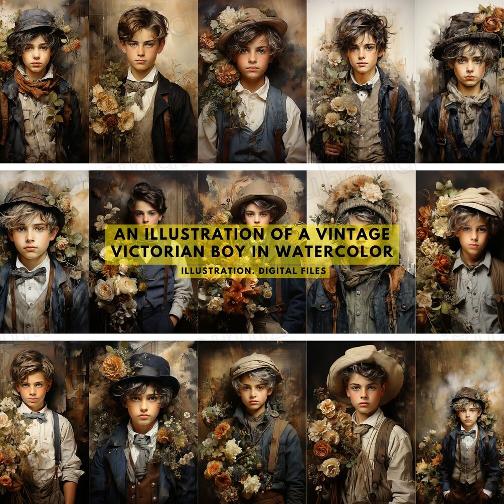 An illustration of A Vintage Victorian Boy In Watercolor. Digital Files ...