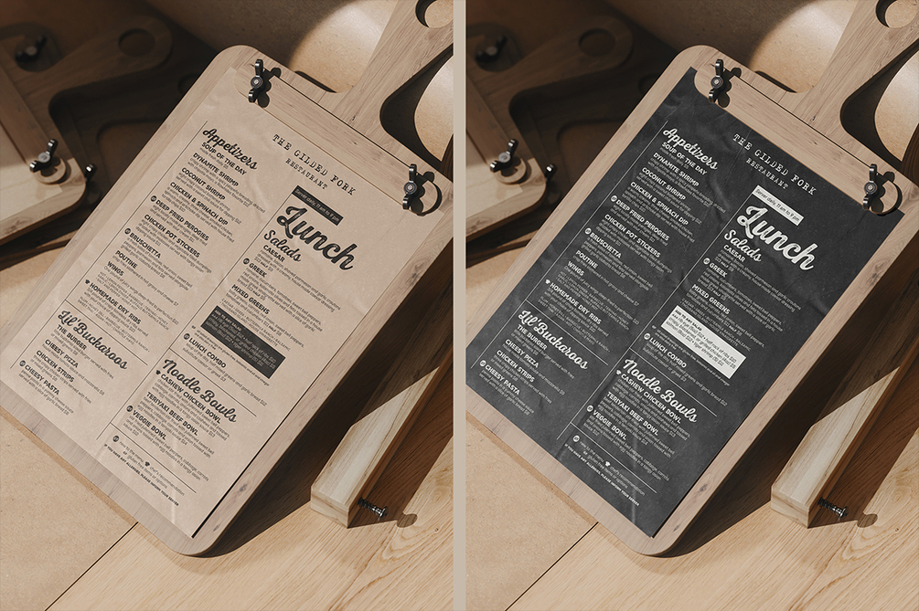 Kraft Paper Menu on Cutting Board Mockup