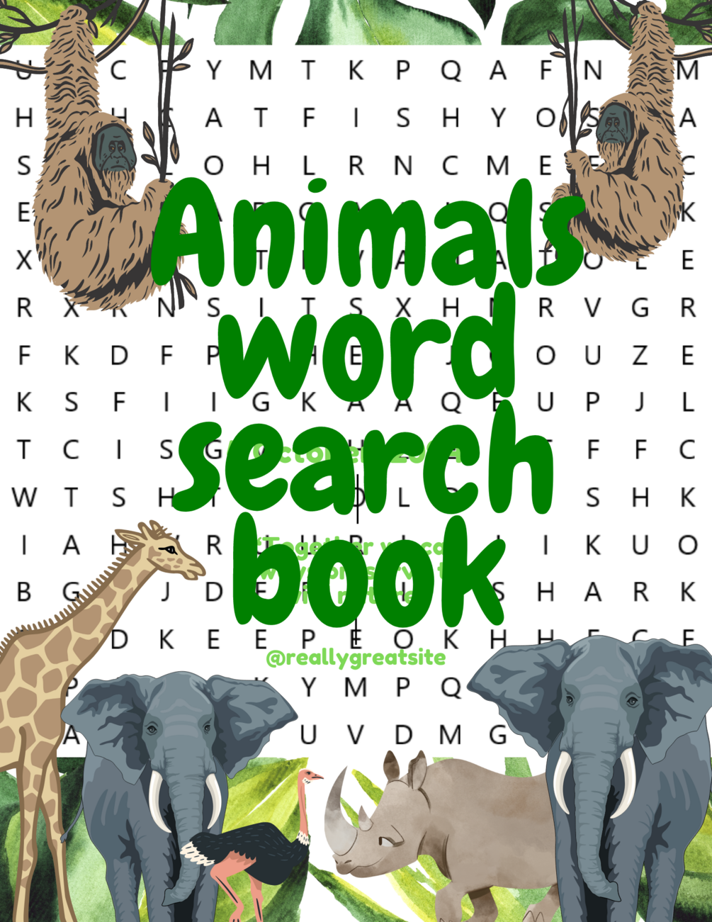 Animals word search book for fun
