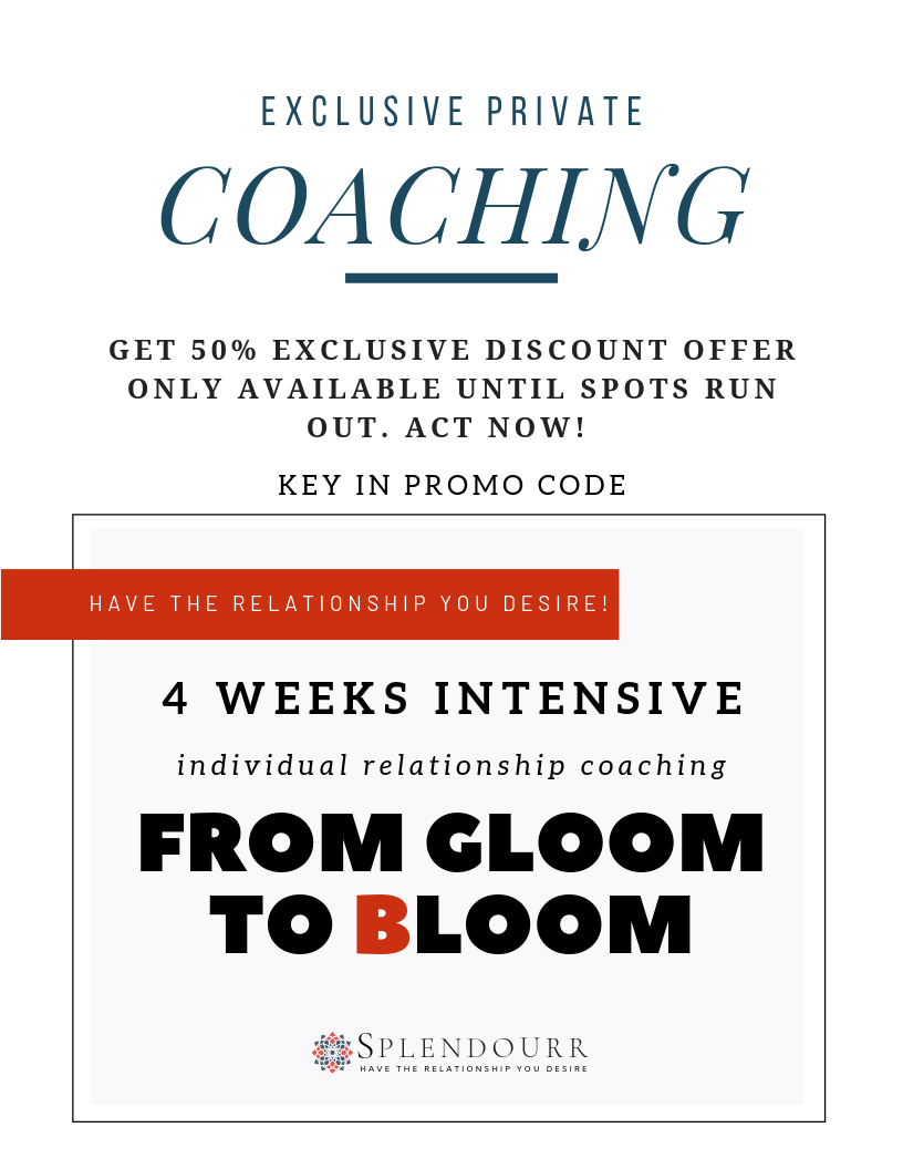 From Gloom to Bloom - 4 weeks ONLINE Intensive private relationship coaching + one inventory report