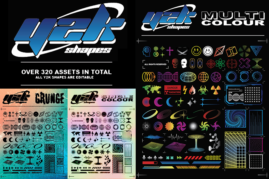 Y2K Aesthetic Vector Pack | Over 320 Shapes AI EPS PNG PDF SVG