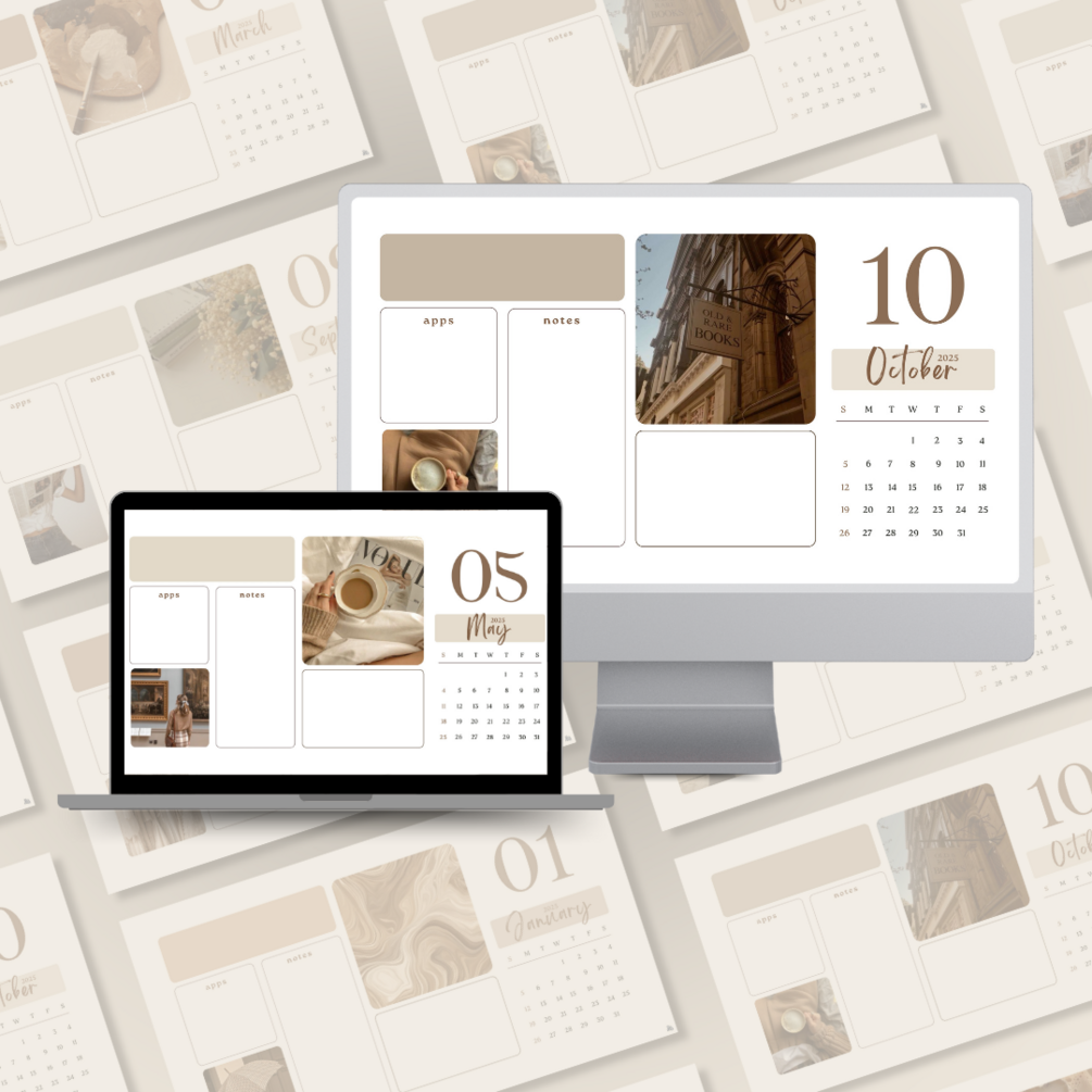 2025 Aesthetic Warm Tones Monthly Desktop Wallpaper Organizer