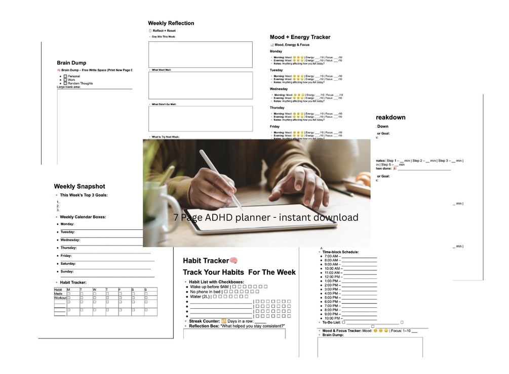 ADHD-Friendly Digital Planner (7 Pages) | Printable PDF