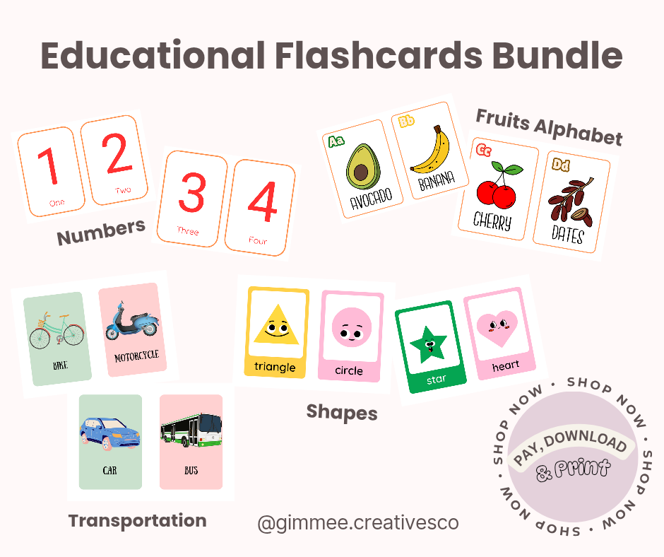 4in1 Educational Flashcards Bundles | Printable Learning for Homeschool ...
