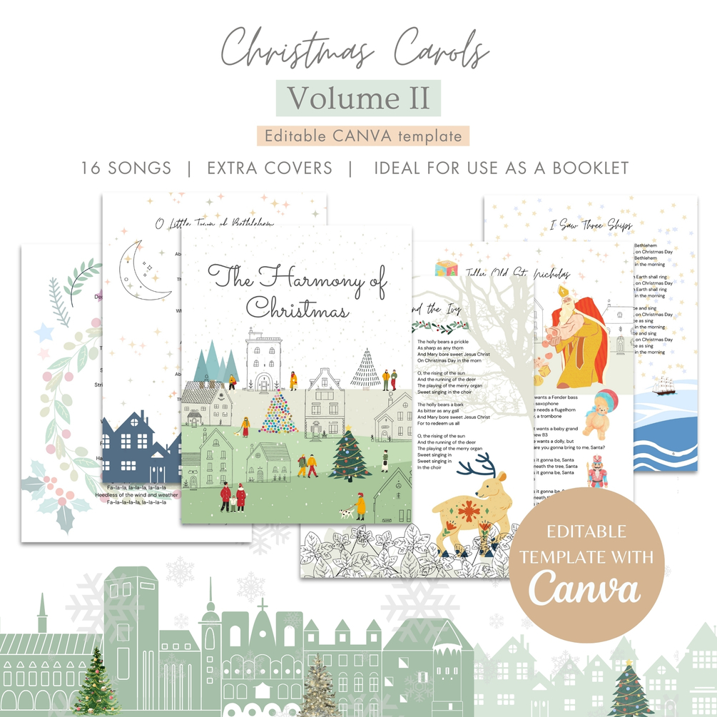 Christmas Carols Songbook Editable Template | Canva Template | Singalong Christmas Booklet ...