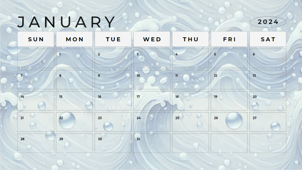 Water Wave Calendar 2024