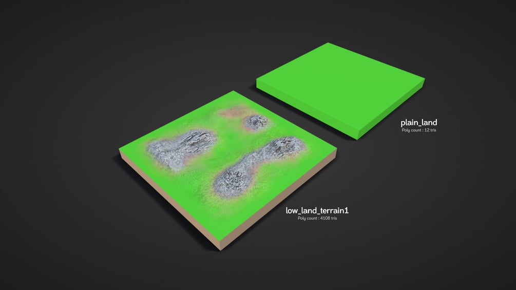 Tileable low land terrain Low poly 3d stylized game asset pack