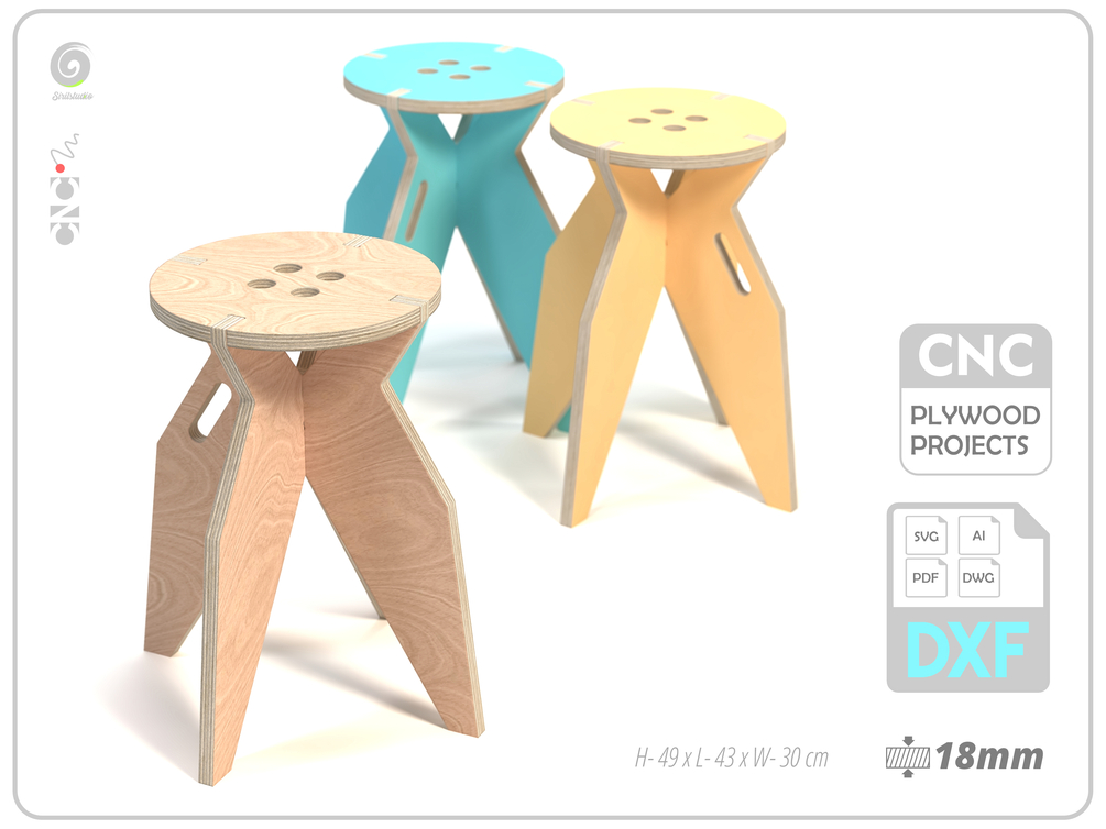 CNC plywood stool -CNC furniture-PDF,SVG,AI,DWG,DXF-cnc modern stool ...