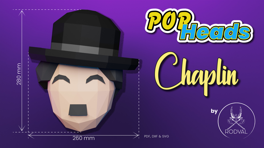 CHAPLIN POP HEAD, Low poly, Papercraft Templates Pdf, dxf y svg