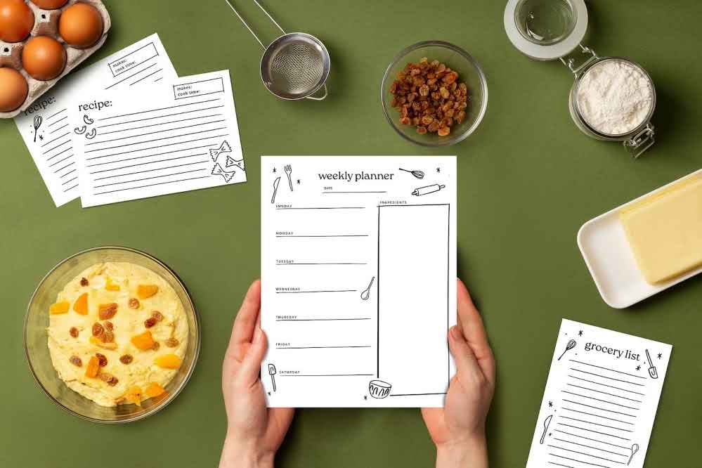 Joli plan de repas, liste de courses et carte de recettes imprimables ...