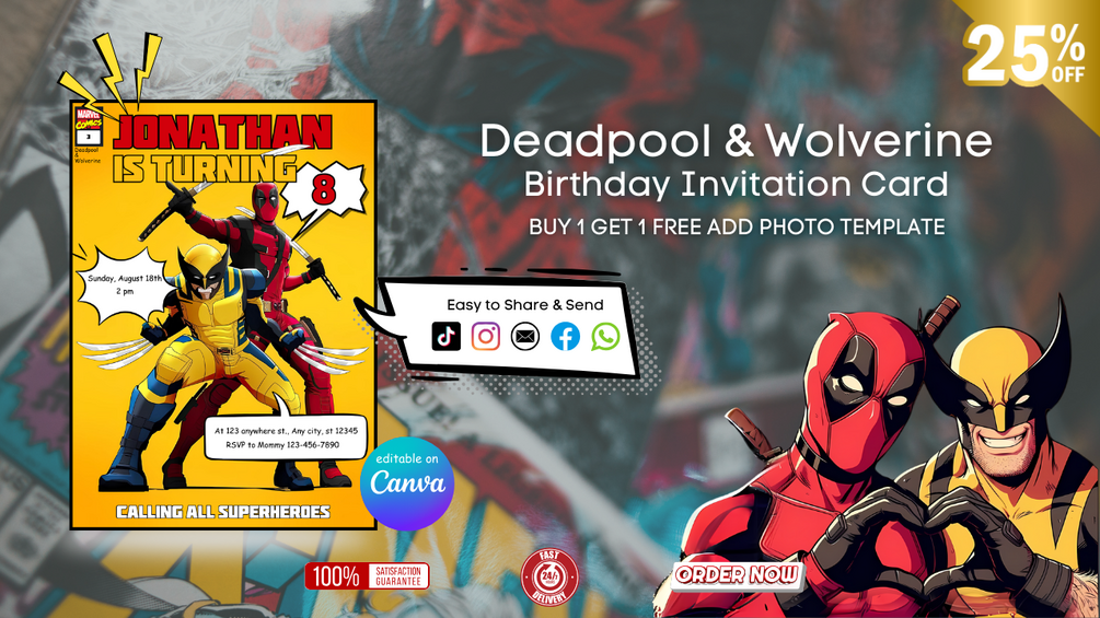 Deadpool and Wolverine Birthday Invitation #2