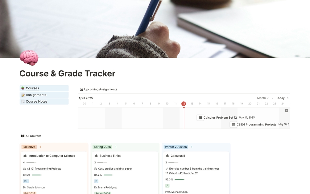 Course & Grade Tracker | Notion Template