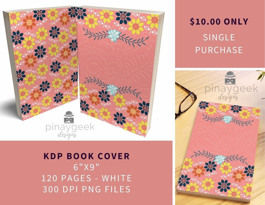 6"x9" Pretty Floral KDP Paperback Cover - 120 Pages White - FULL ...