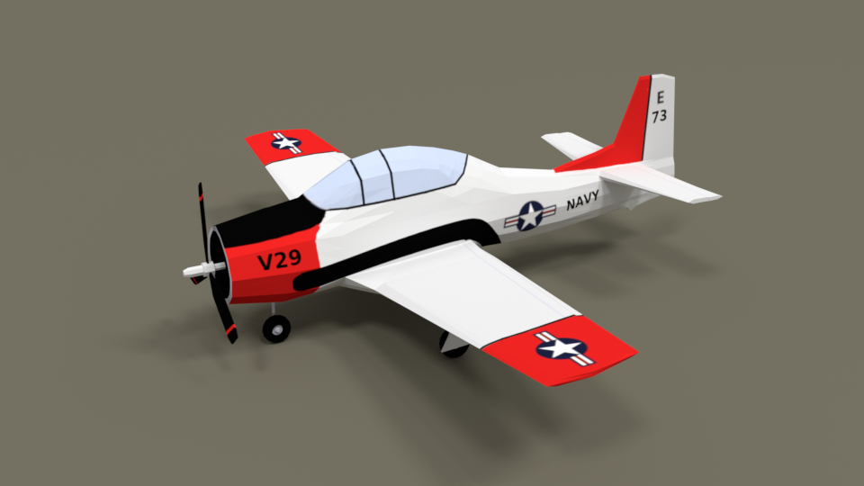 Low Poly T-28 Trojan Training Airplane Digital 3D Model
