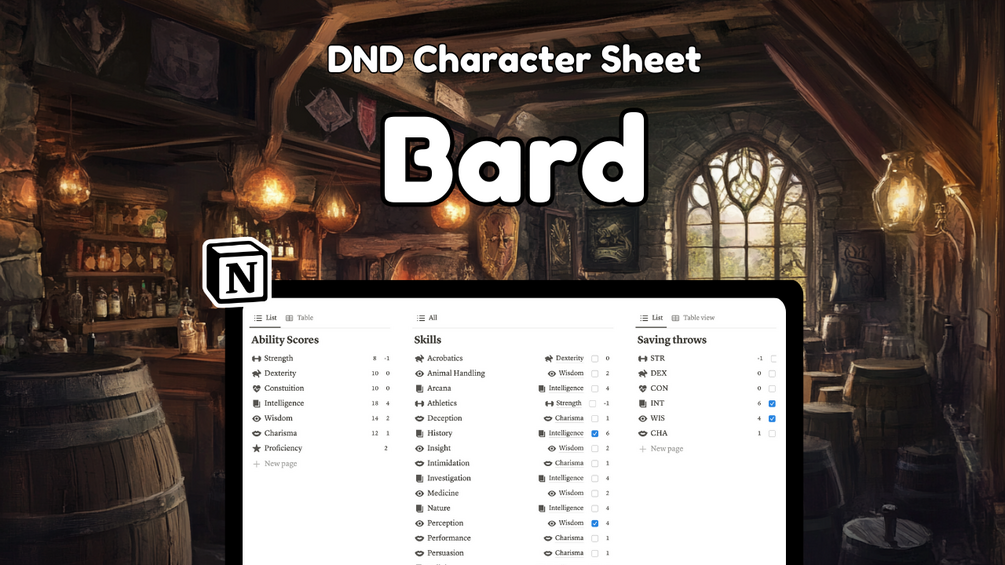 D&D 5e Bard Character Sheet Template