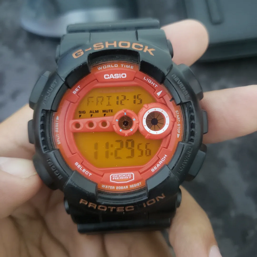 Casio G-Shock GD-100HC-1DR Orange Digital Dial Black Resin Band