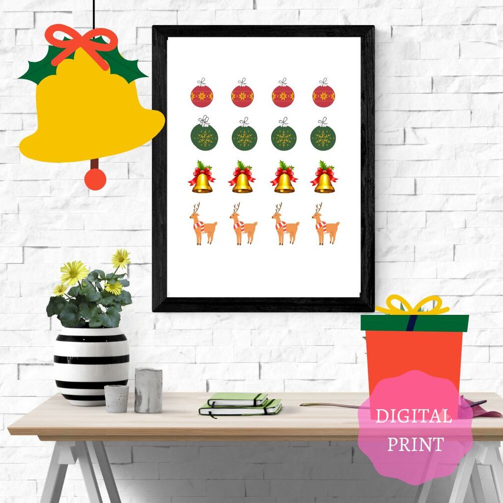 3 Sets Christmas Digital Print Wall Art, Home Decor, Hanging Frame