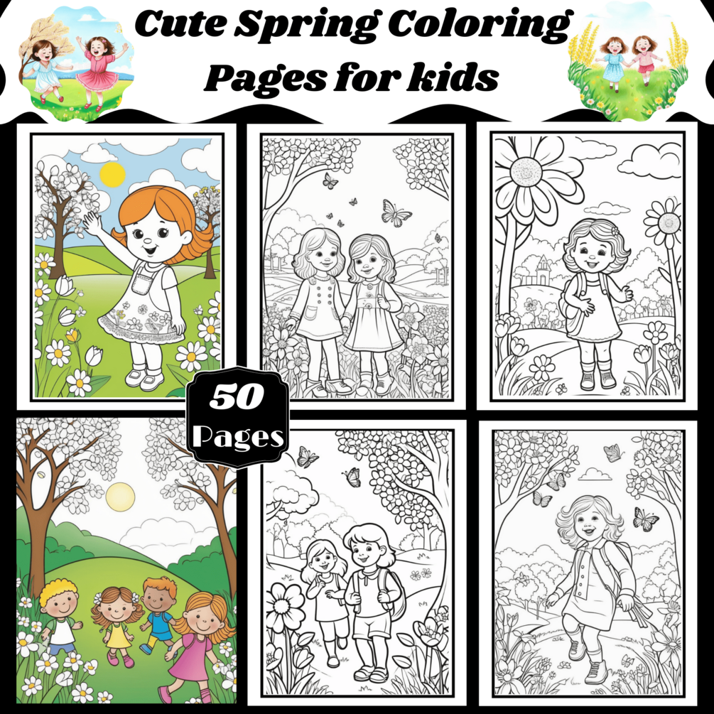 Cute Spring Coloring Pages for kids, Children Happy With Spring ...