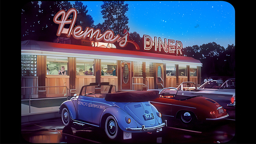 1950s Night at Nemo's Diner (Oldies playing another room, people chatter, night ambience 6 HRS ASMR