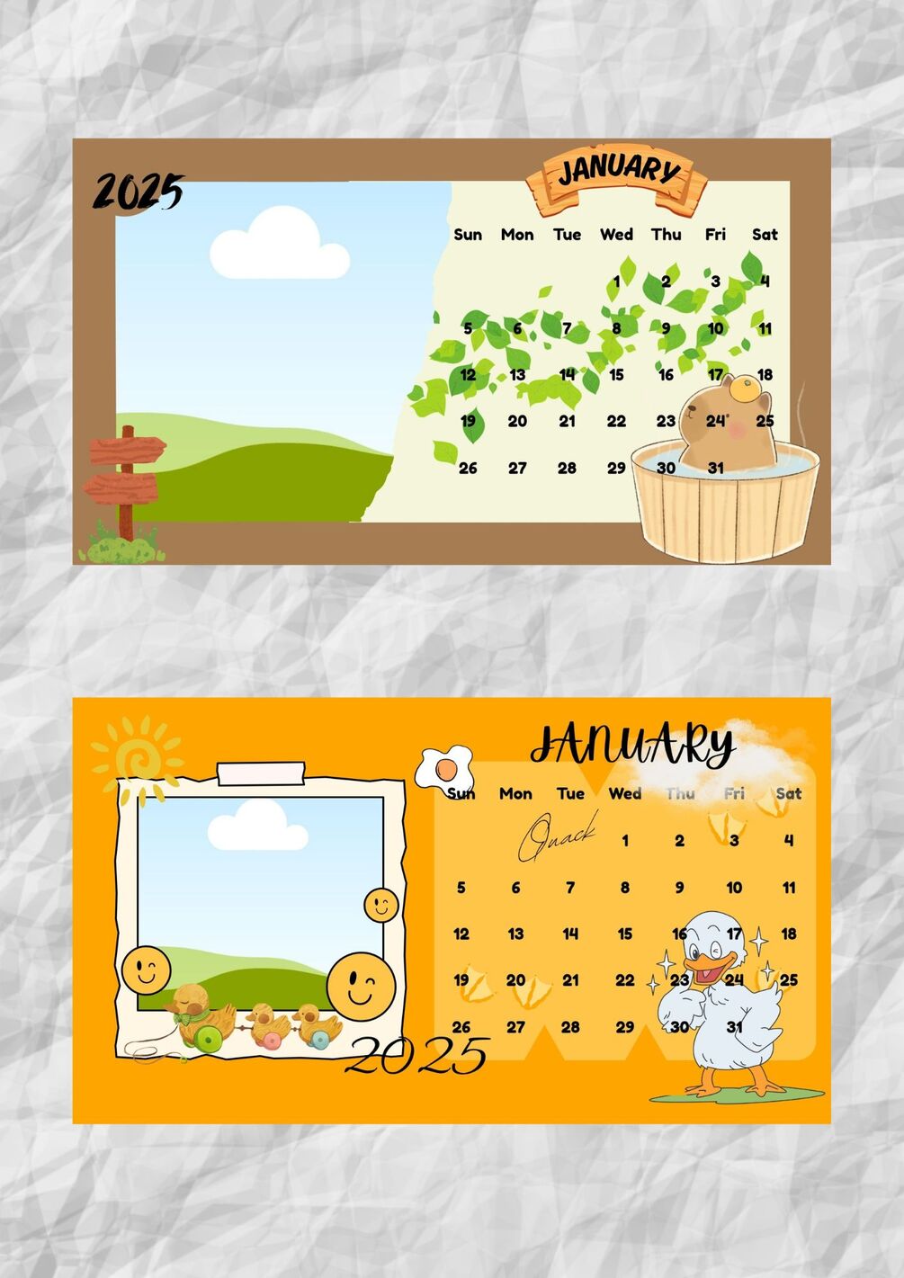 Printable Calendar Template – 5 Cute Designs, 12 Separate Month Pages