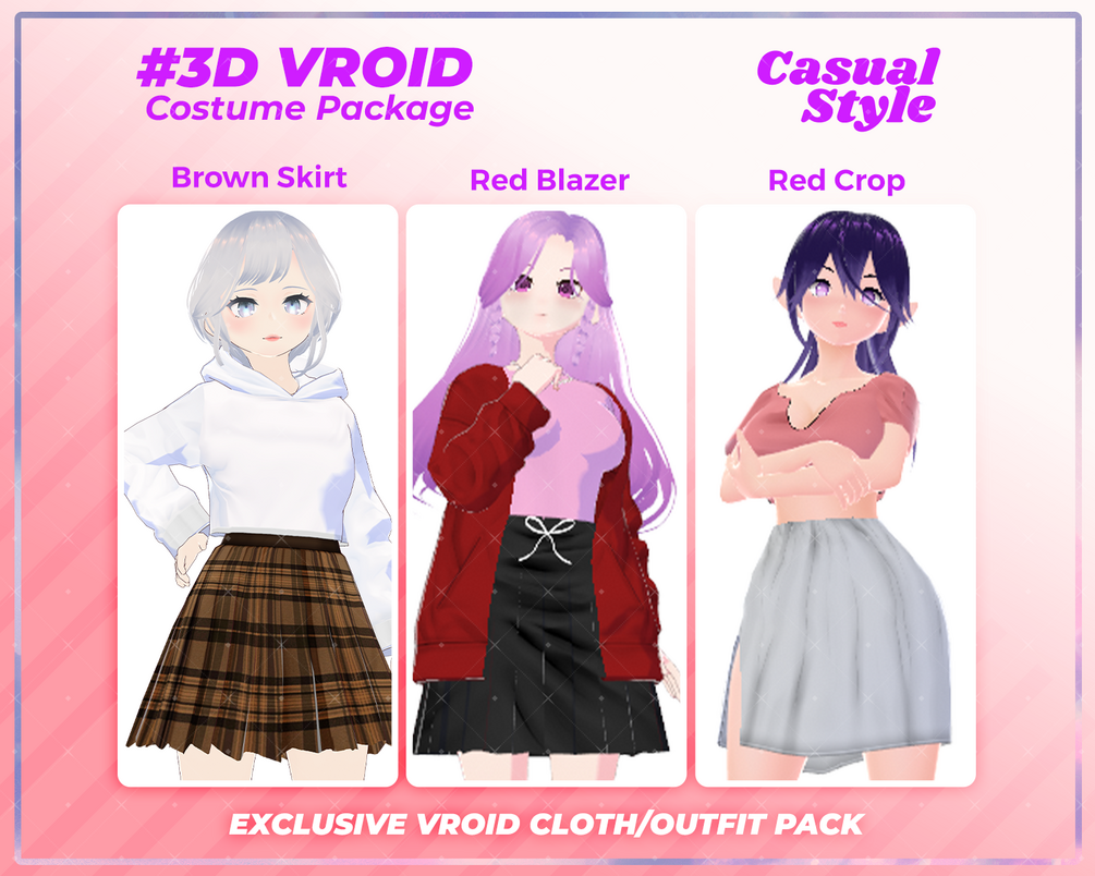 3-in-1 Casual Outfit Set for Vroid Models - VRoid Clothing Pack ...
