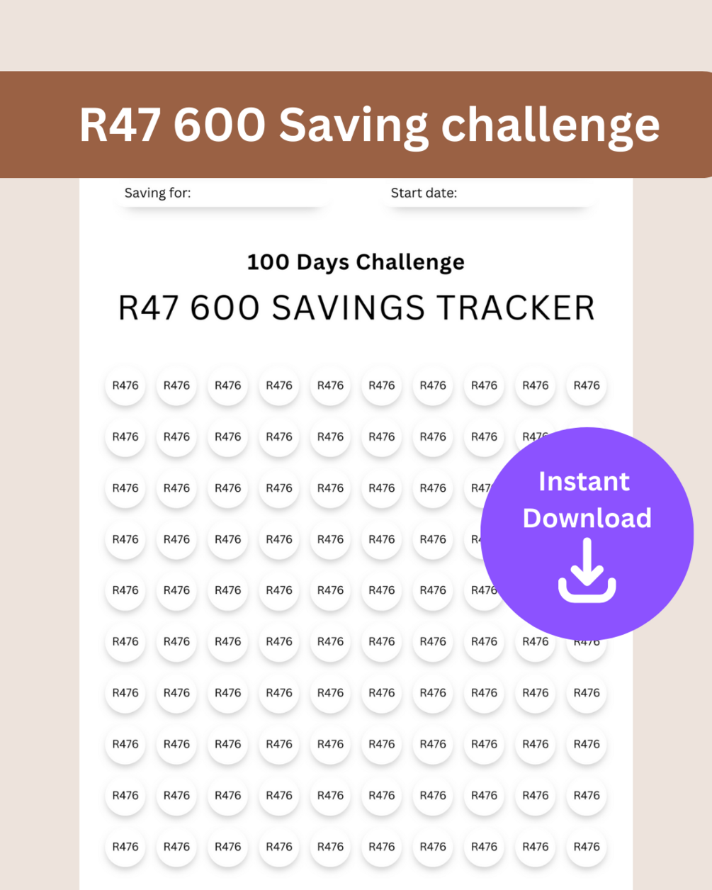 R47 600 Savings Challenge | Printable Savings Challenge | Savings ...
