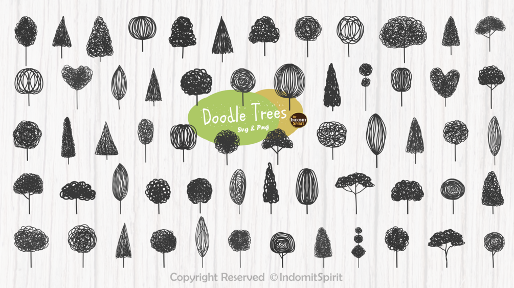 Doodle Trees Svg&Png / Bundle Pine Png/ Branch vector/ Plants Svg ...