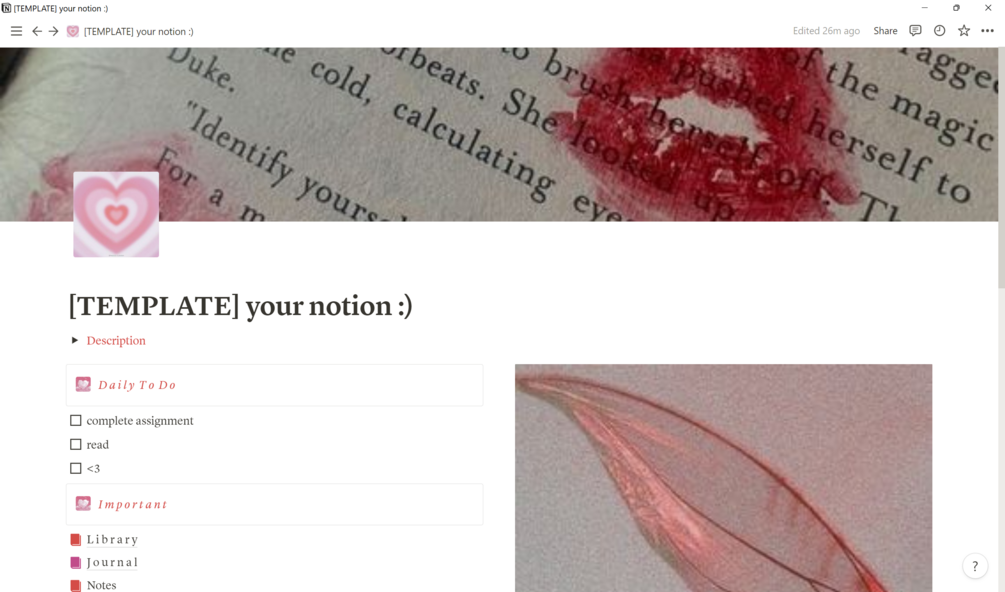 Aesthetic pink/red notion page