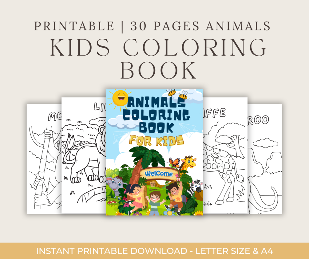 30 pages Animals Coloring Book for Kids I Printable I Downloadable I w ...