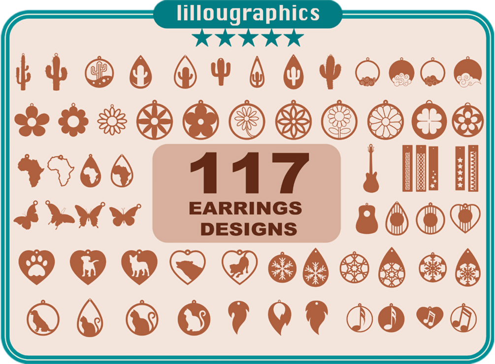 117 earring svg, earring bundle svg, leather earring template, laser ...