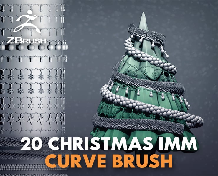 20 Christmas IMM Curve Zbrush Brushes (Blender)