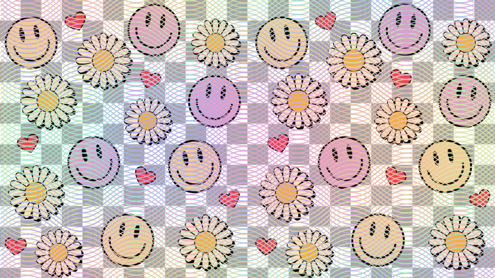CHECKERED RETRO SMILEY FACE DAISY PATTERN