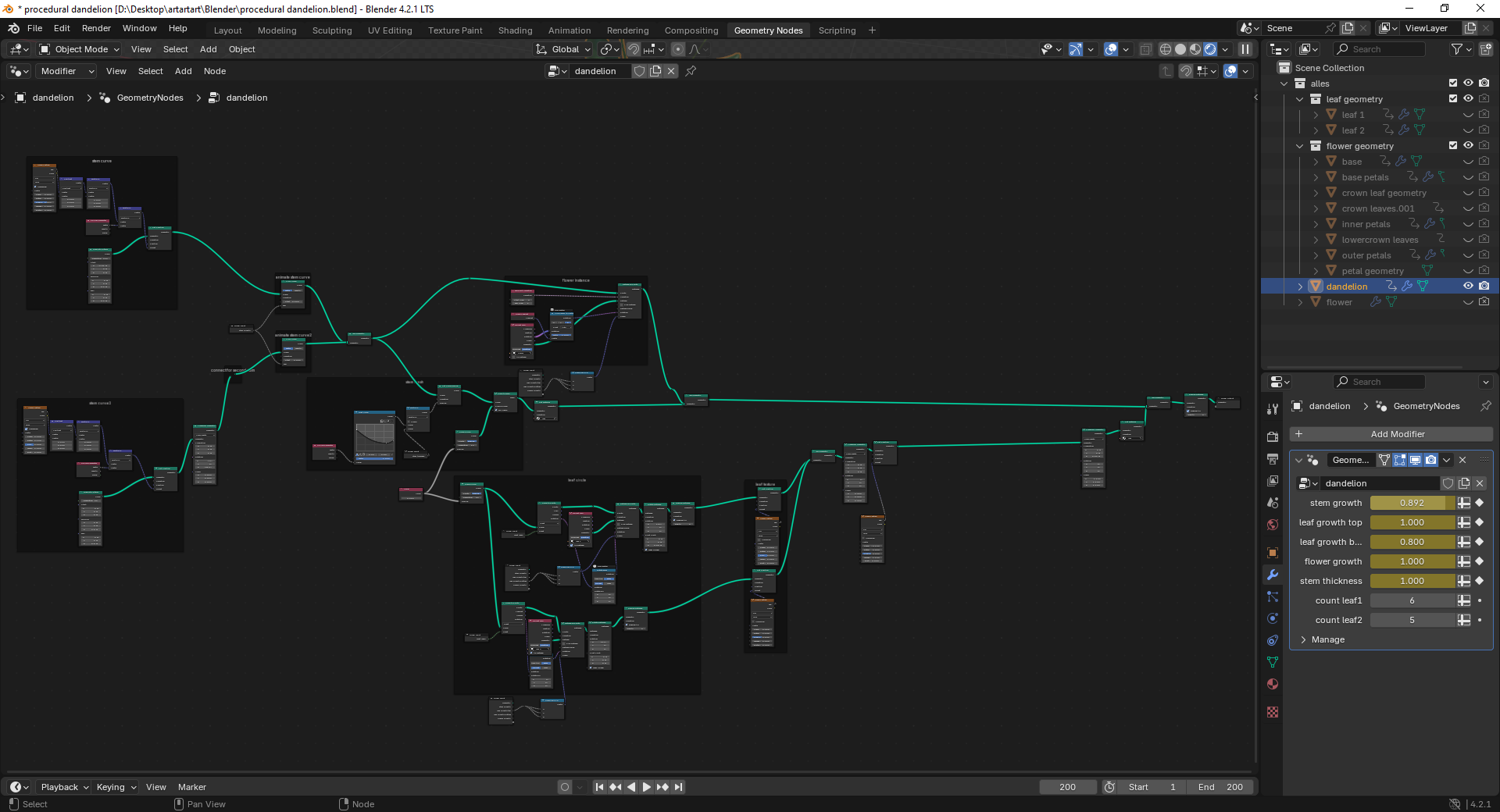 Procedural Dandelion(Blender Geometry Nodes)