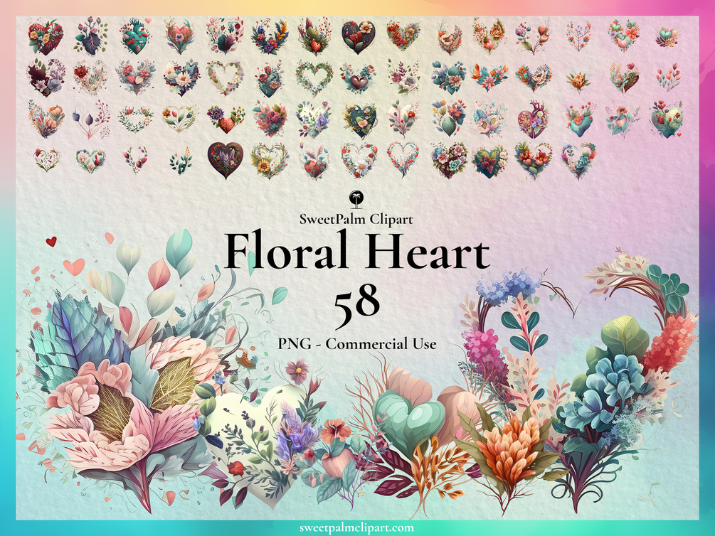 58 PNG Floral Heart Clipart, Lovely Flowery Natural Heart Bundle ...