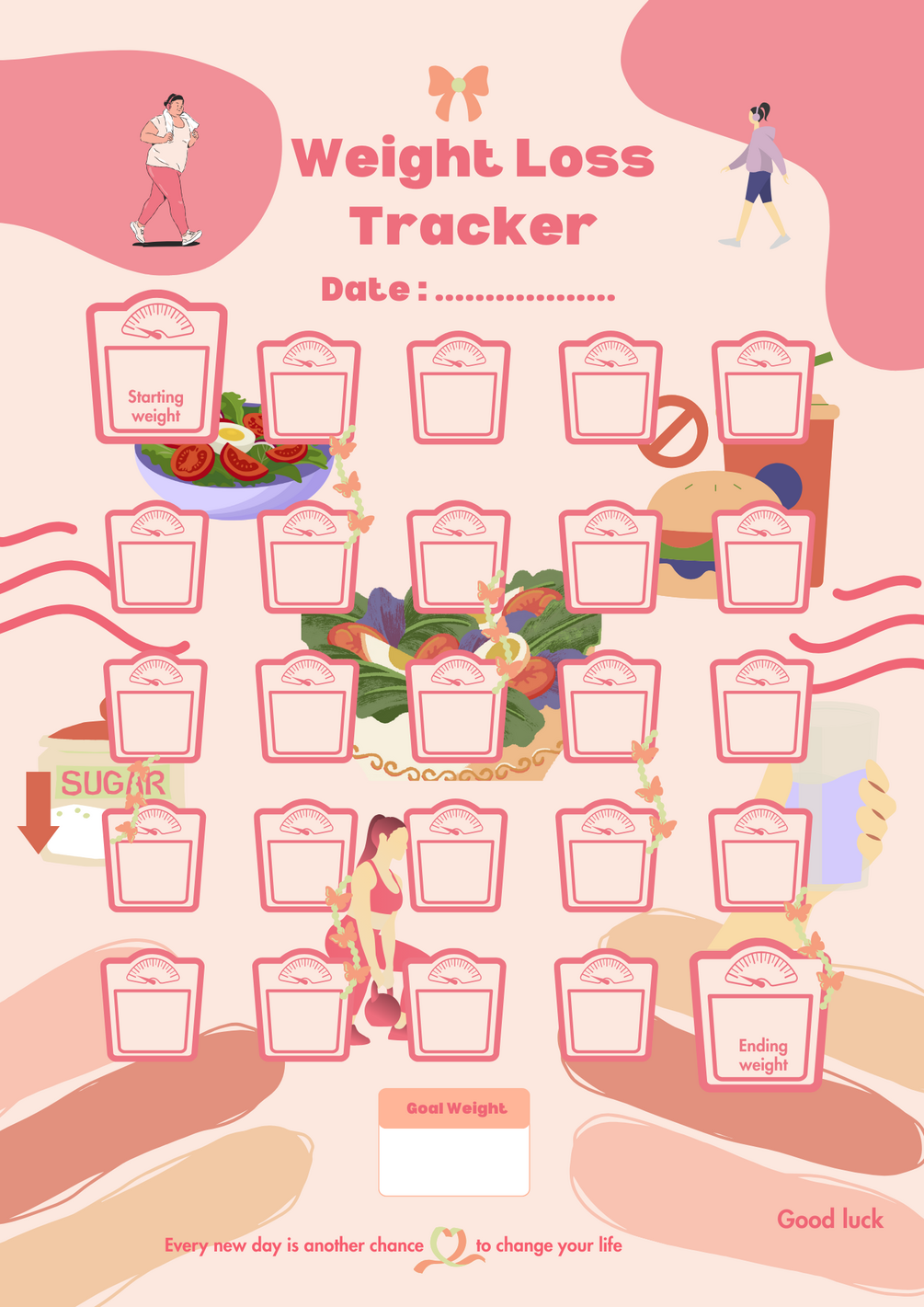 Weight Loss Tracker Printable – Cute Pink Design | 3 Sizes (A4, A5 ...