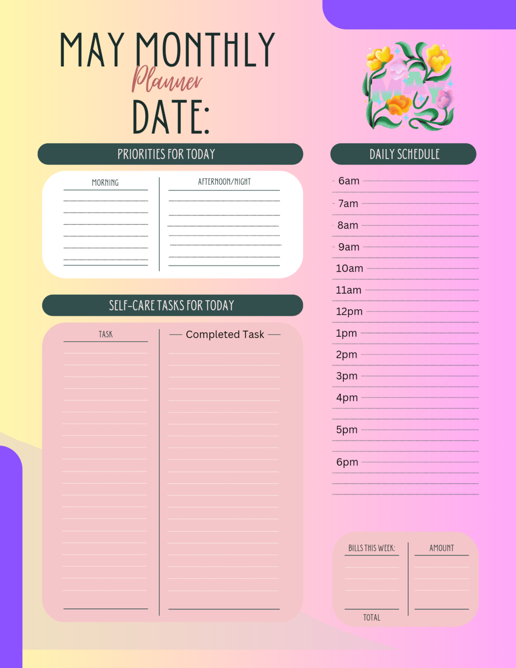 May Monthly Planner Template