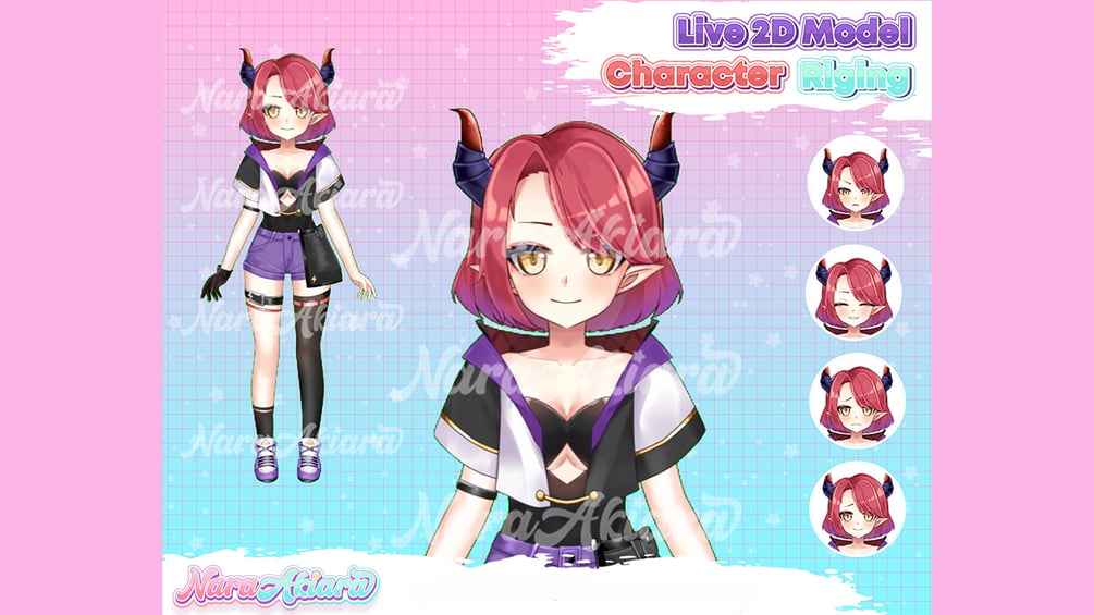Vtuber Model and Rigging Anime Devil Short Hair Girl Premade, Live2d ...