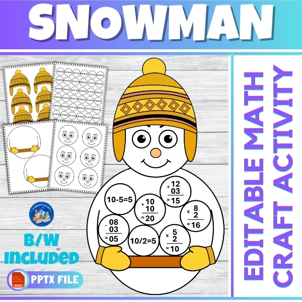 Winter Snowman activity pack Editable Name Tags, Math Craft, Name Puzzles