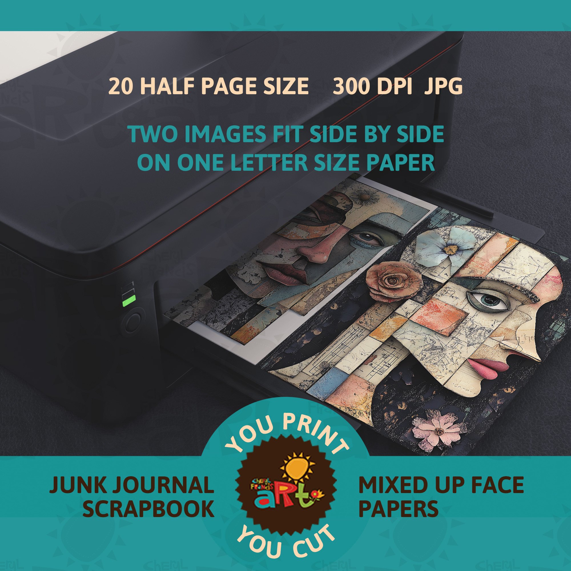 20 pc Mixed Up Abstract Face Assemblage Portrait Printable Ephemera ...