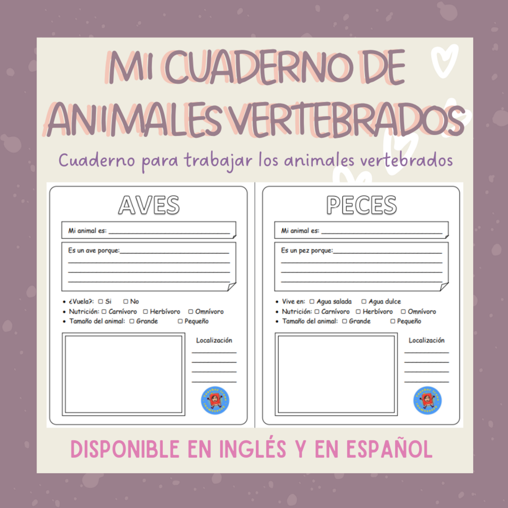 CUADERNO VERTEBRADOS ESPAÑOL E INGLÉS