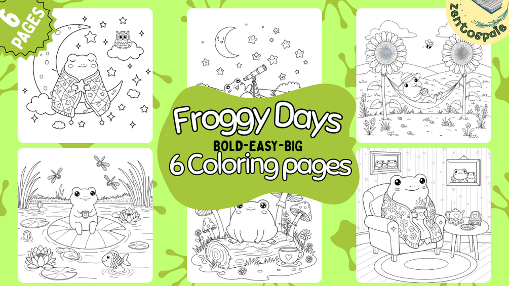 Froggy Days: 6 Cute Frog-Themed Coloring Pages for Kids & Nature Lovers