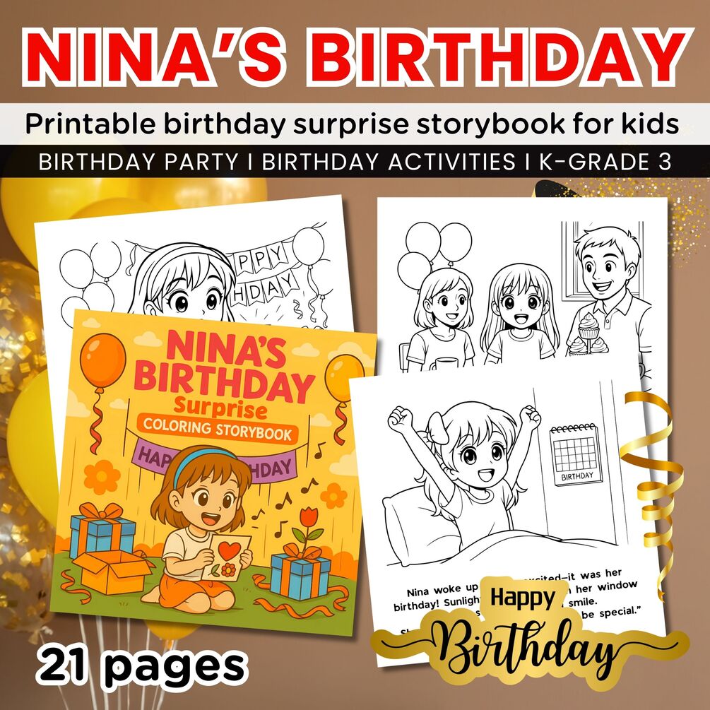 Nina’s Birthday Surprise Coloring Storybook for Kids | Fun Storytelling ...