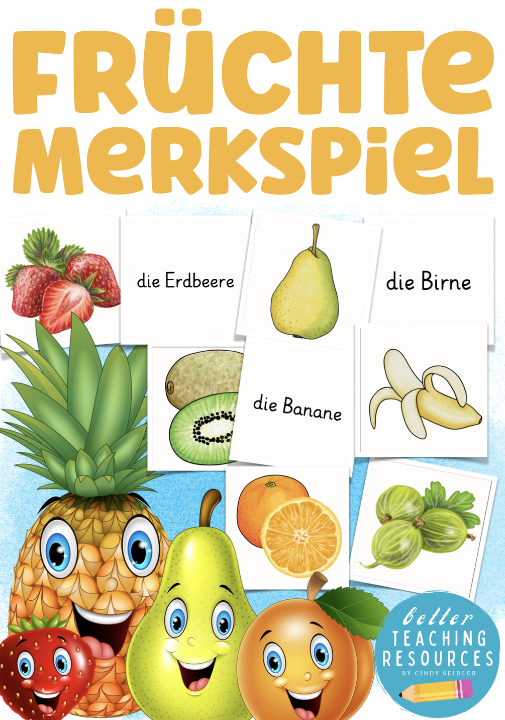 German vocabulary game fruits Deutsch Obst Merkspiel