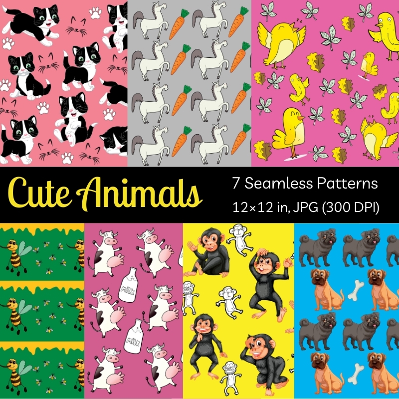 Cute Animals Seamless Digital Paper Set